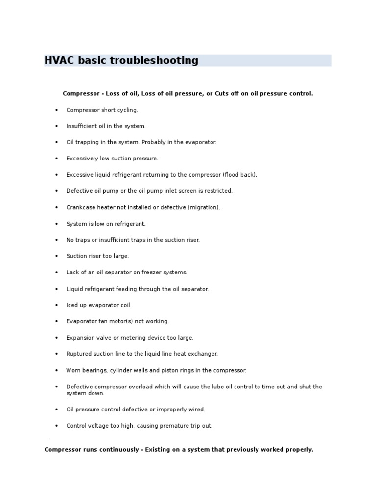 HVAC Basic Troubleshooting Guide for Compressor Issues | PDF ...