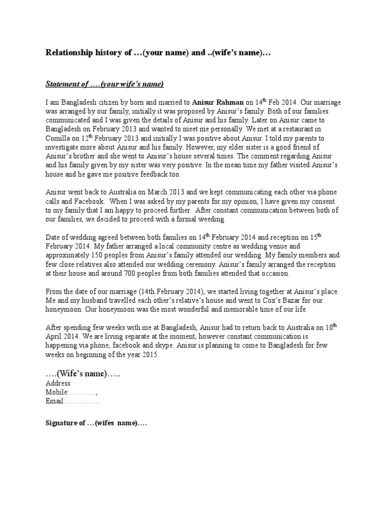 Statement of Relationship. Wife | PDF