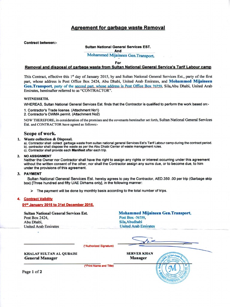 Agreement of Waste Management | PDF
