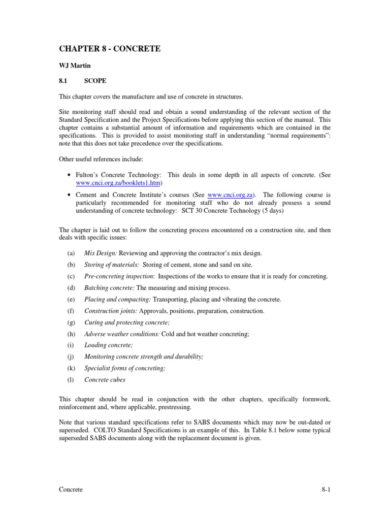 SATCC Chapter 8 | PDF | Concrete | Specification (Technical Standard)