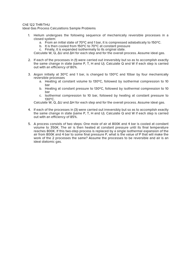 Ideal Gas Process Calculations | PDF | Science & Mathematics