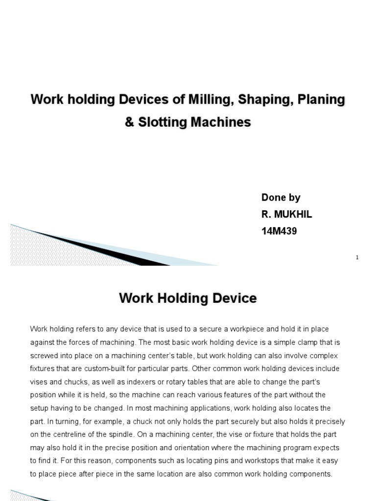 Work Holding Devices-Milling, Shaping, Planing & Slotting Machines ...