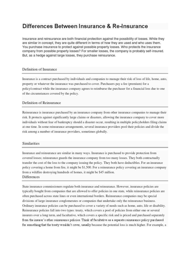 Insurance vs. Reinsurance Explained | PDF | Business | Finance & Money ...
