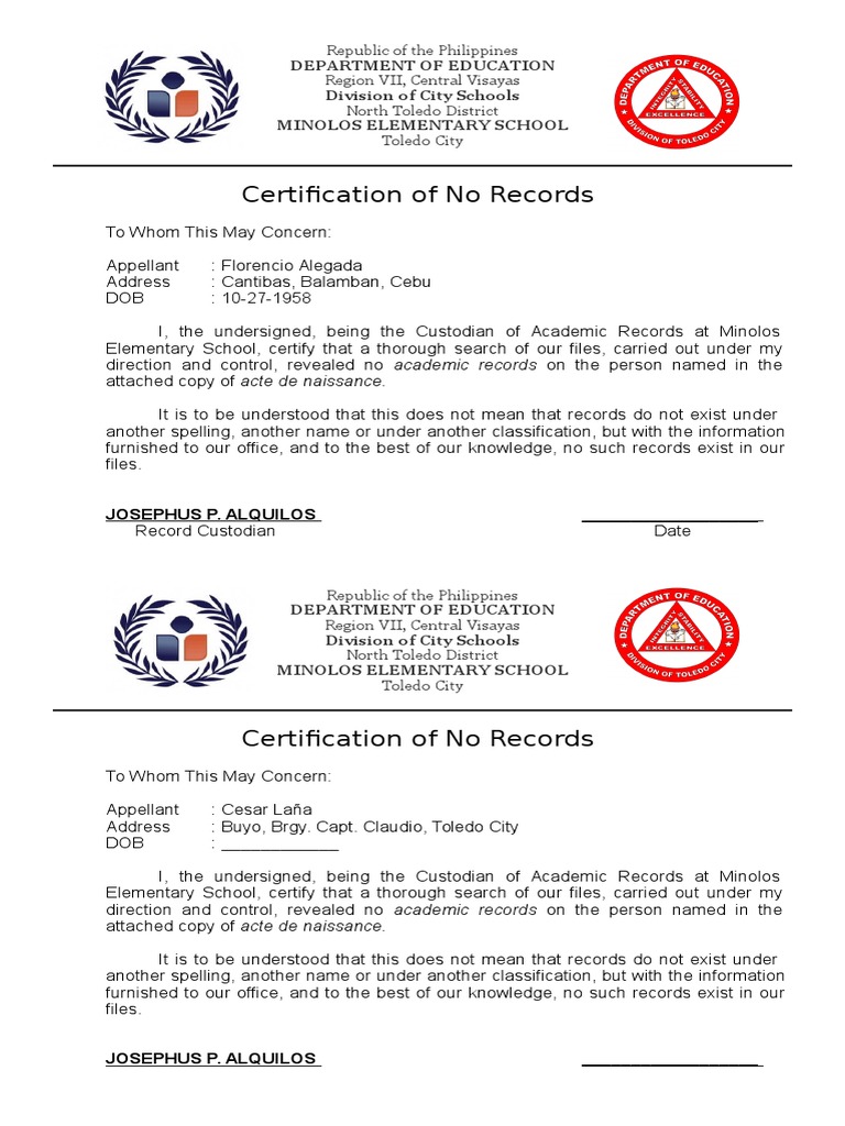 Certification of No Records | PDF