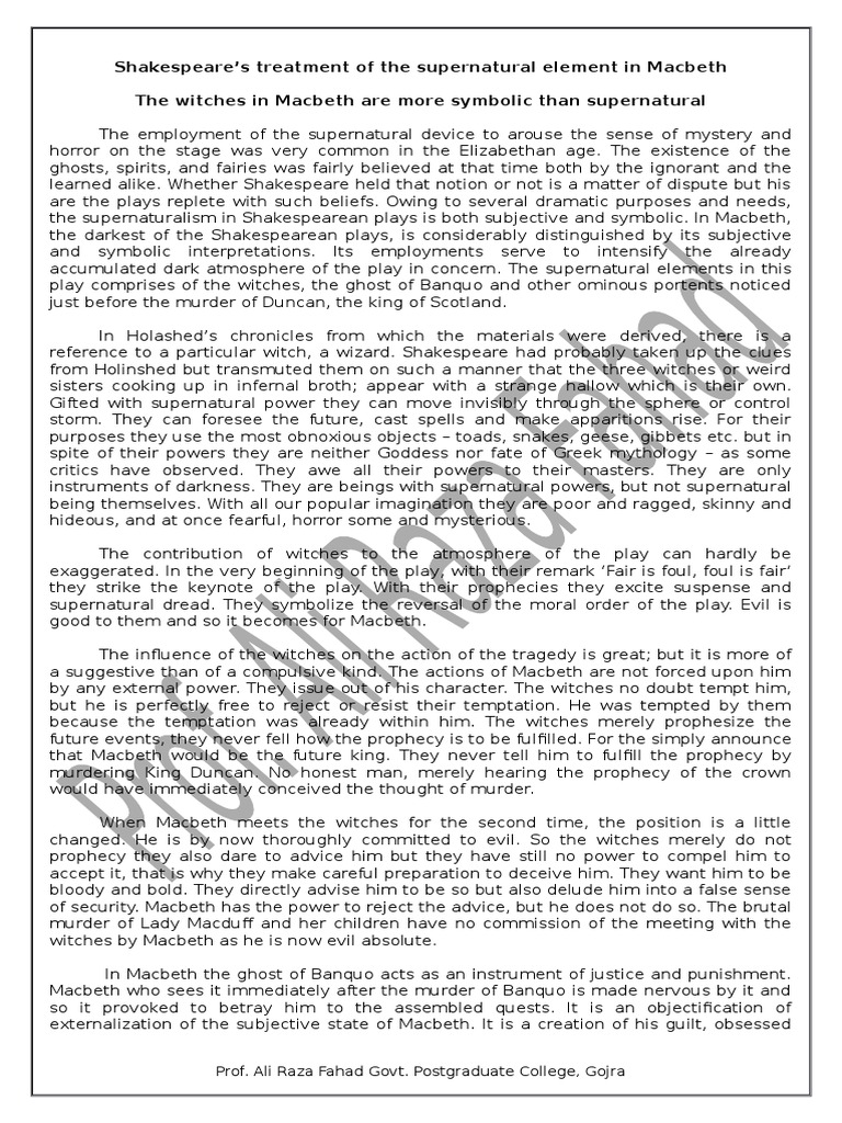 Supernatural Element in Macbeth | PDF | Macbeth