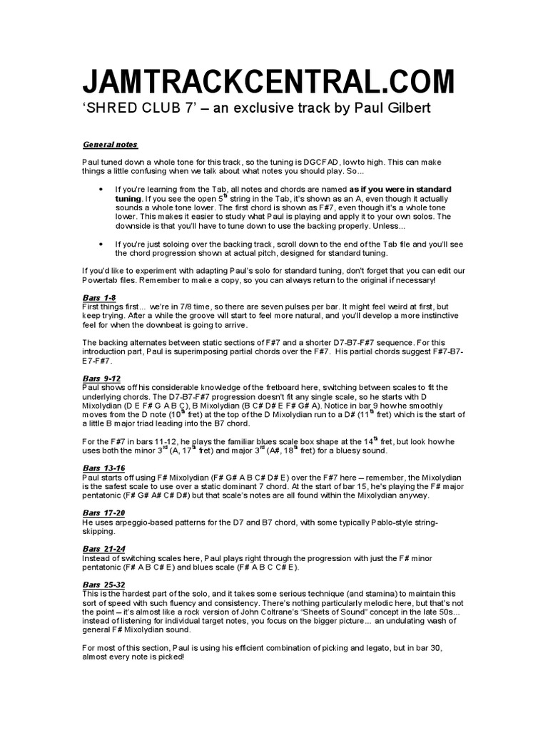 SHRED CLUB 7' - An Exclusive Track by Paul Gilbert | PDF | Chord (Music ...