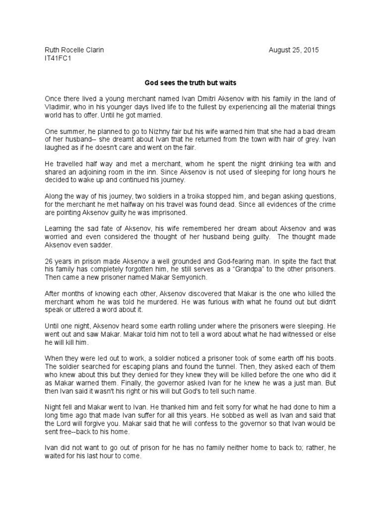 God Sees The Truth But Waits (Summary) | PDF | Dream | Prison