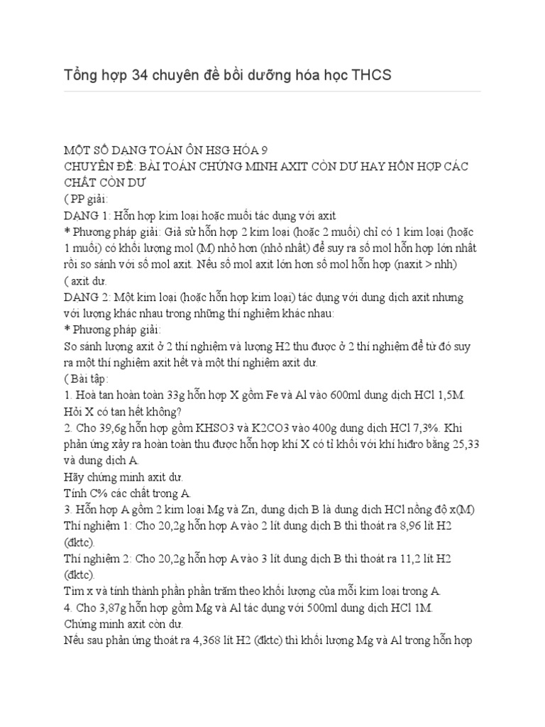 Tổng Hợp 34 Chuyên Đề Bồi Dưỡng Hóa Học THCS | PDF
