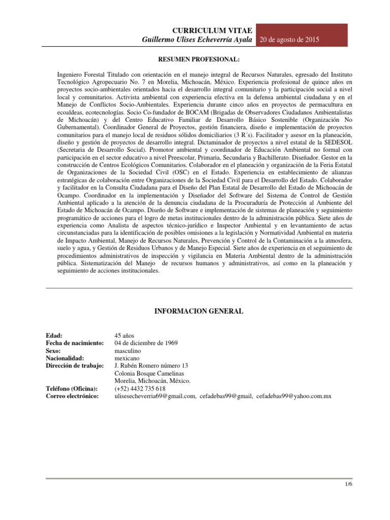 Curriculum Vitae Ulises 2015 | PDF | Organización no gubernamental | Residuos