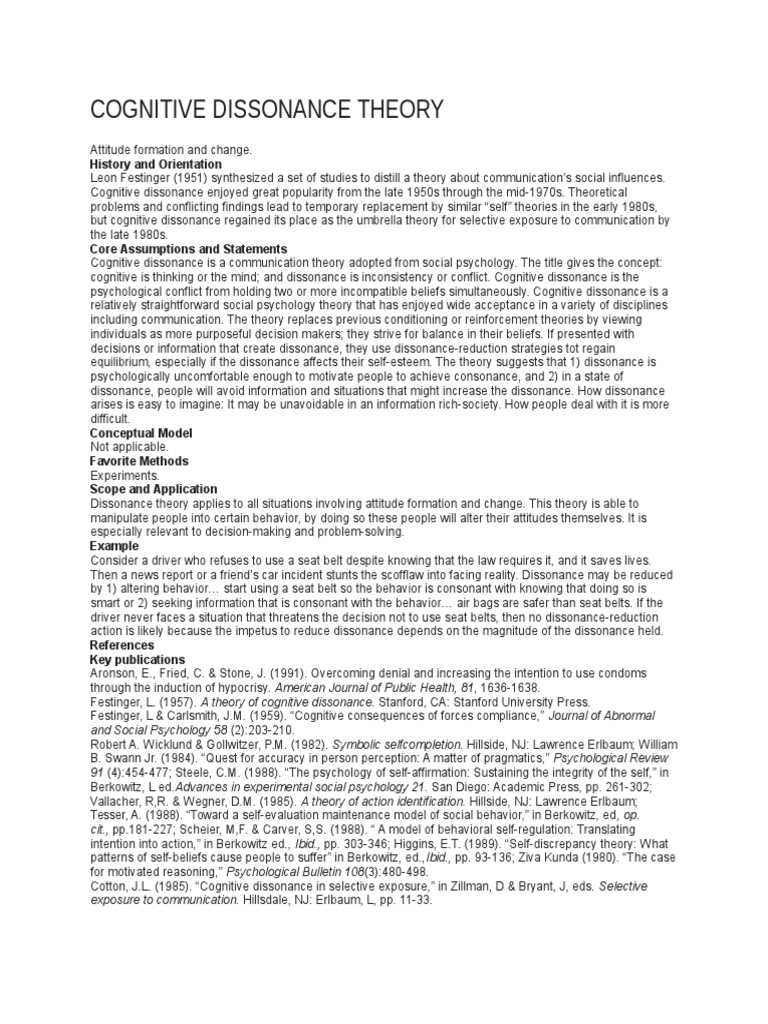 Cognitive Dissonance Theory | PDF | Attitude (Psychology) | Epistemology