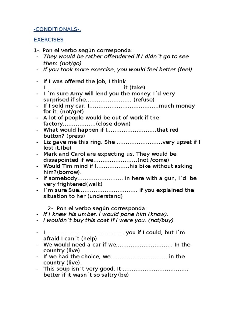 English Conditionals Ejercicios | PDF | Leisure