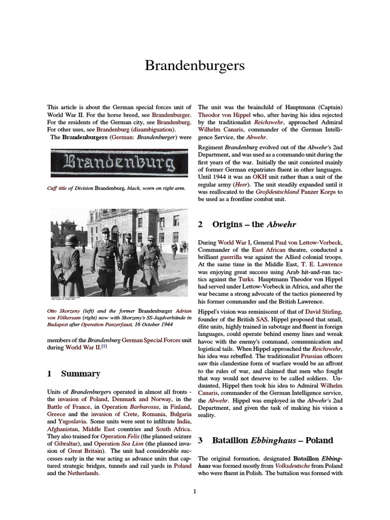 History of the Brandenburgers Unit | PDF | Military Units And ...