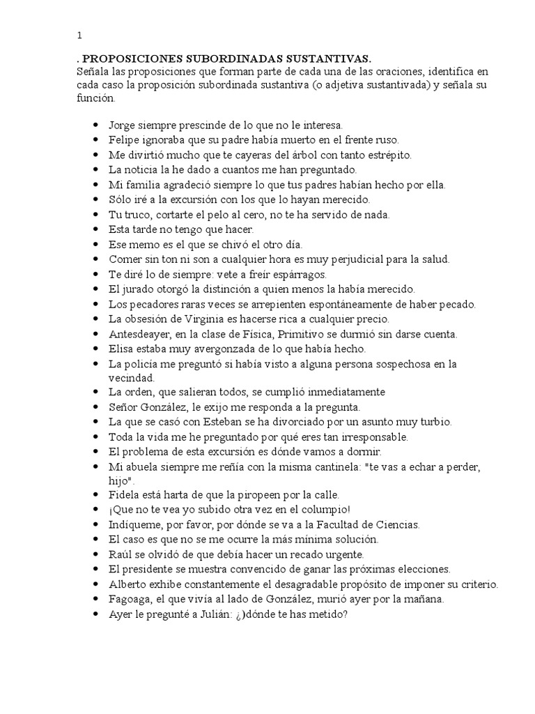 Proposiciones Subordinadas | PDF | Oración (Lingüística) | Asunto ...