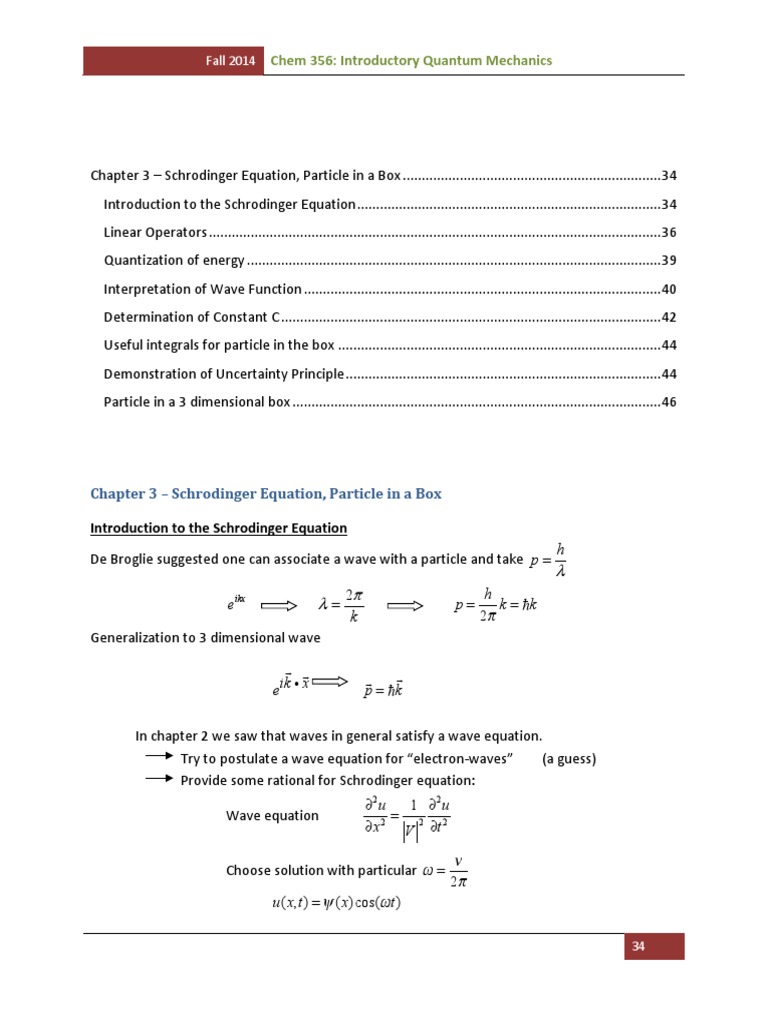 Chem 356: Introductory Quantum Mechanics: Fall 2014 | PDF | Waves ...