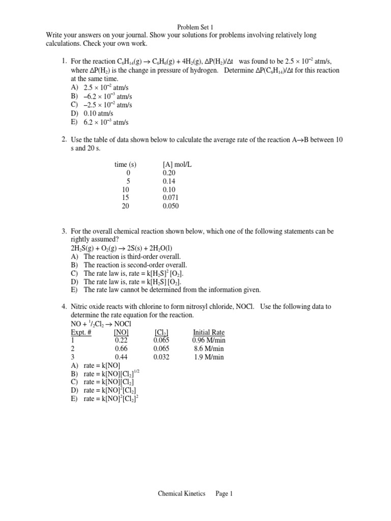 Problem Set 1 | PDF | Reaction Rate | Reaction Rate Constant