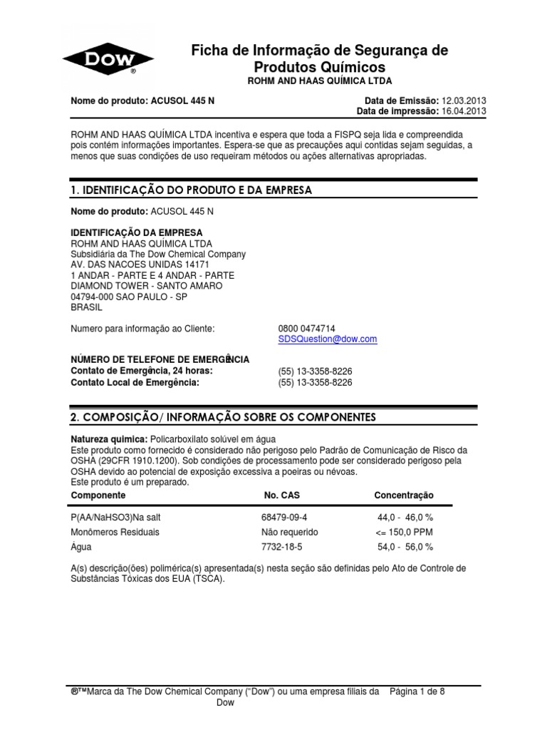 Acusol 445 N | PDF | Densidade | Química
