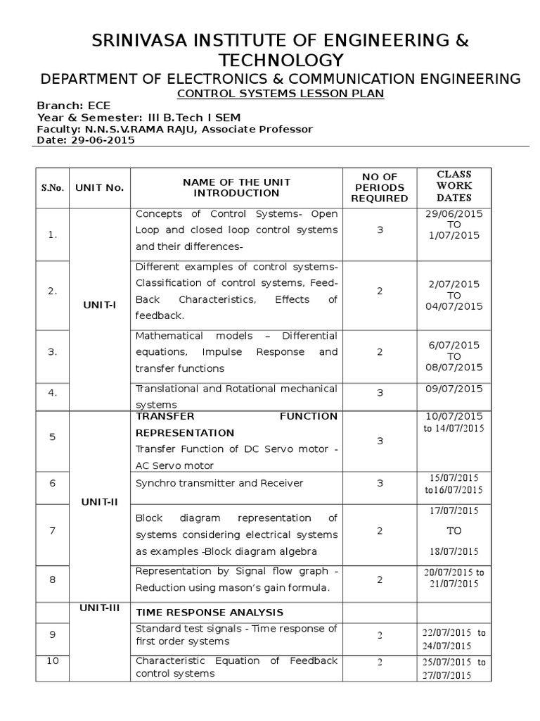 Cs Lesson Plan - Swetha | PDF | Systems Theory | Electronics