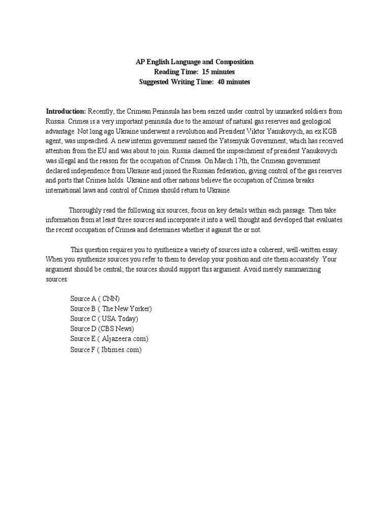 AP English Language and Composition Reading Time: 15 Minutes Suggested ...