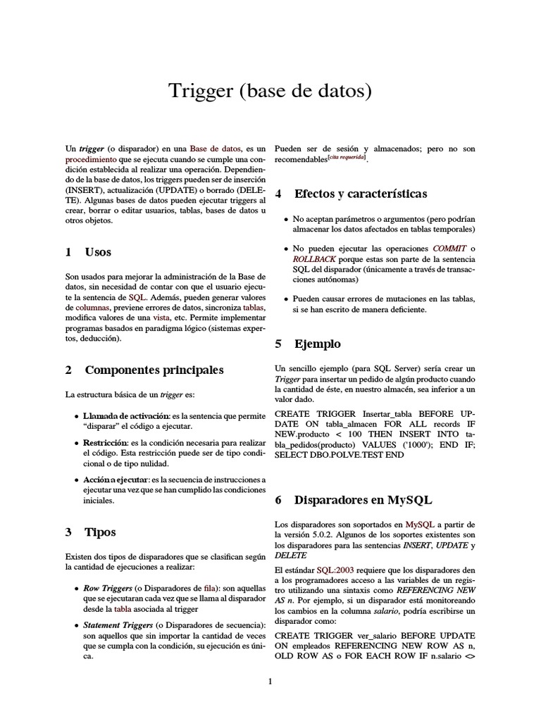 Trigger (Base de Datos) | PDF | SQL | Software de gestión de datos