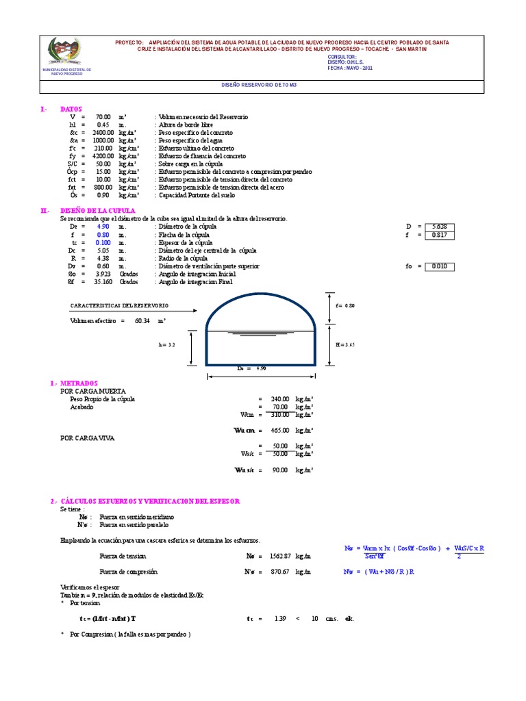 Diseño de Reservorio Circular de 70 m3 | PDF | Hazme | Ingeniería estructural