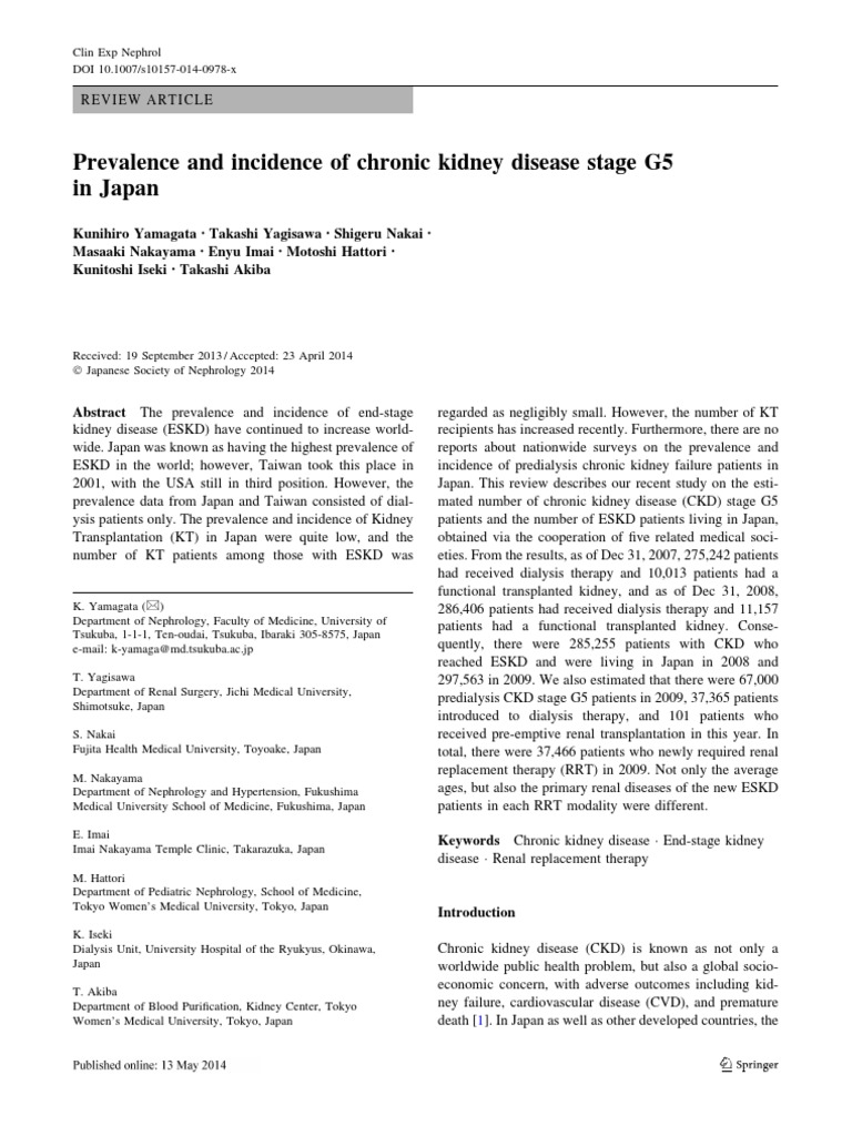 Clin Exp Nephrol 2014 Prevalence of CKD G5 in Japan | PDF | Chronic ...