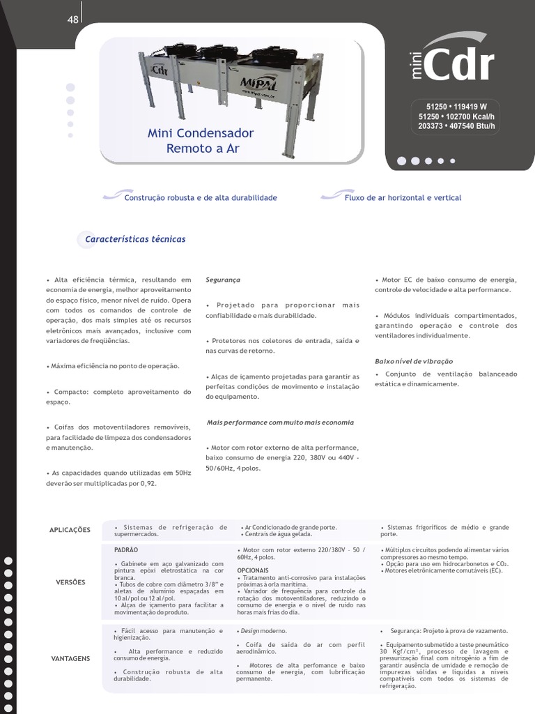 Condensador Mipal Mini CDR PDF | PDF | Ar condicionado | Física Aplicada e Interdisciplinar