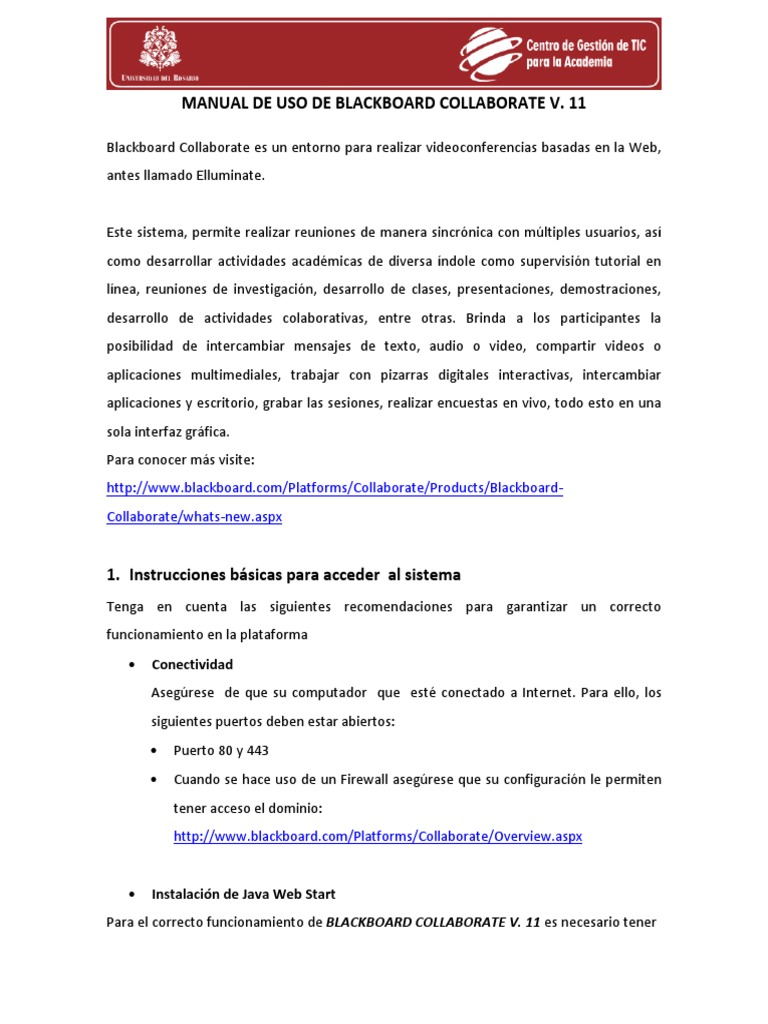 Manual Blackboard Collaborate Participante | PDF | Java (lenguaje de ...