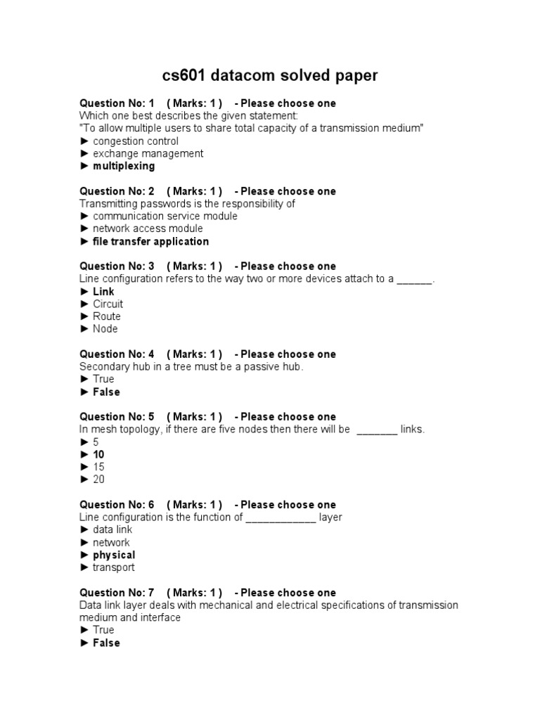 Solved Paper of CS601-Data Communication Uploaded by Zaid Khan | PDF | Modulation | Data ...