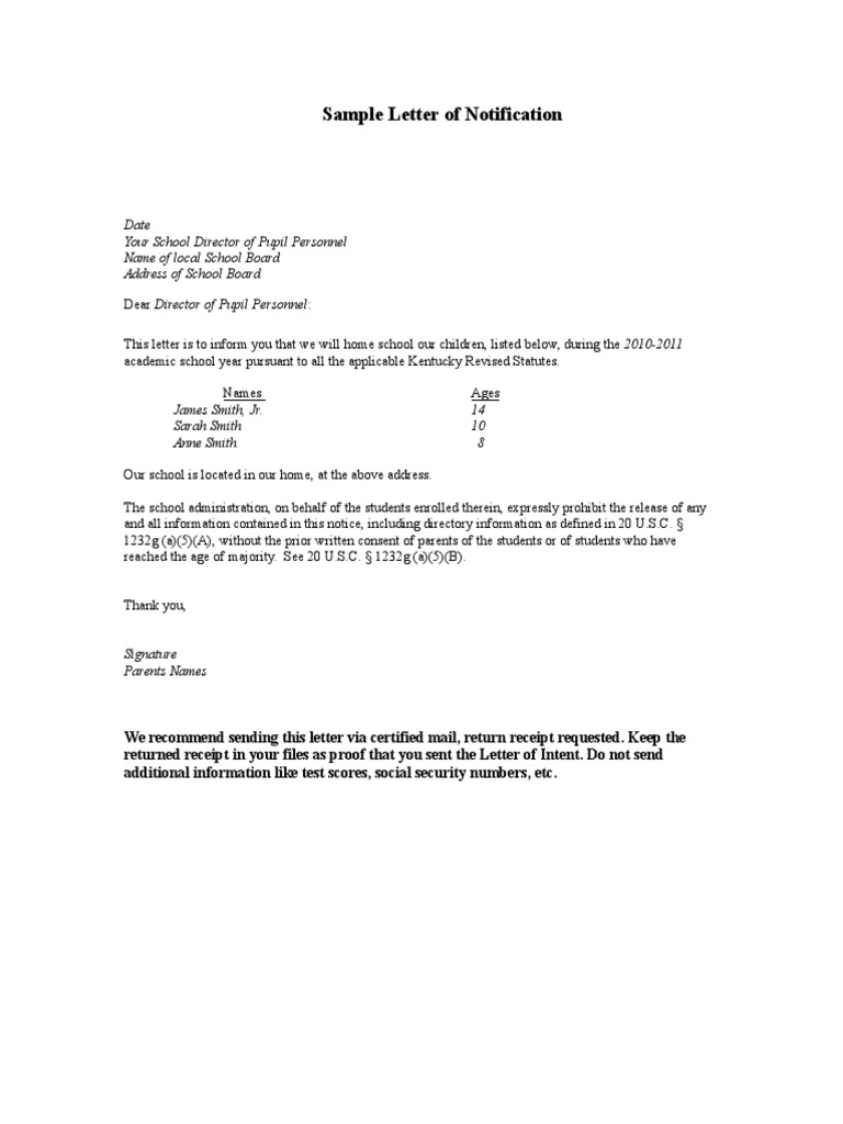 Sample Letter of Notification | PDF | The United States | Social ...