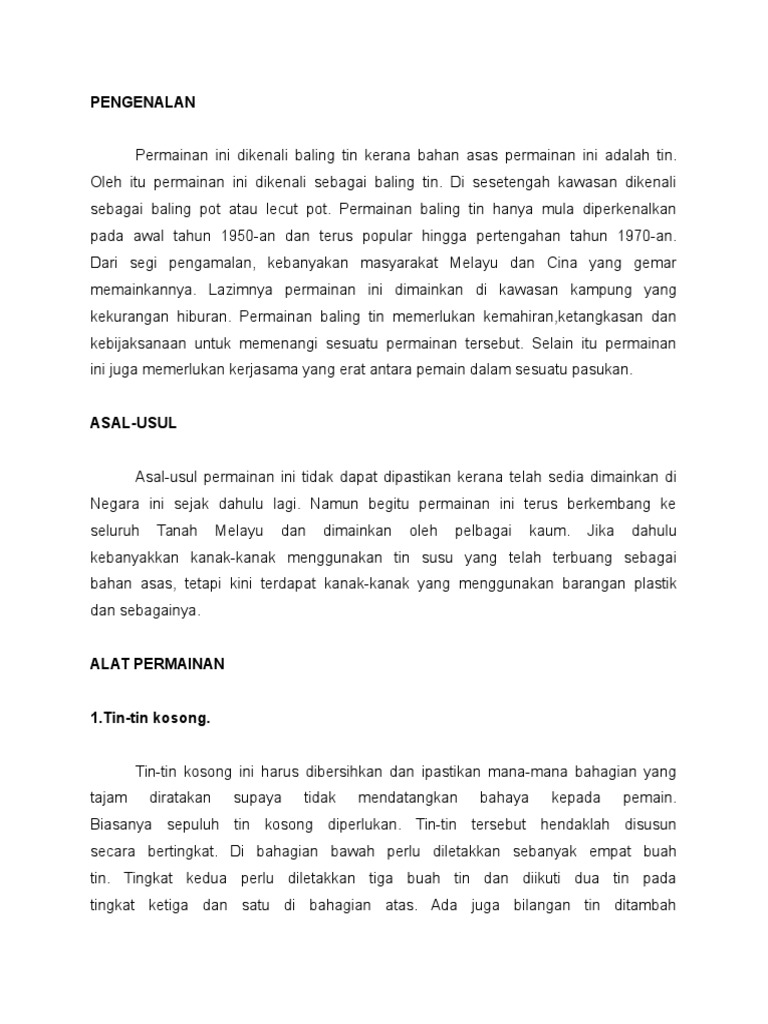 Permainan Tradisional PJM Baling Tin | PDF