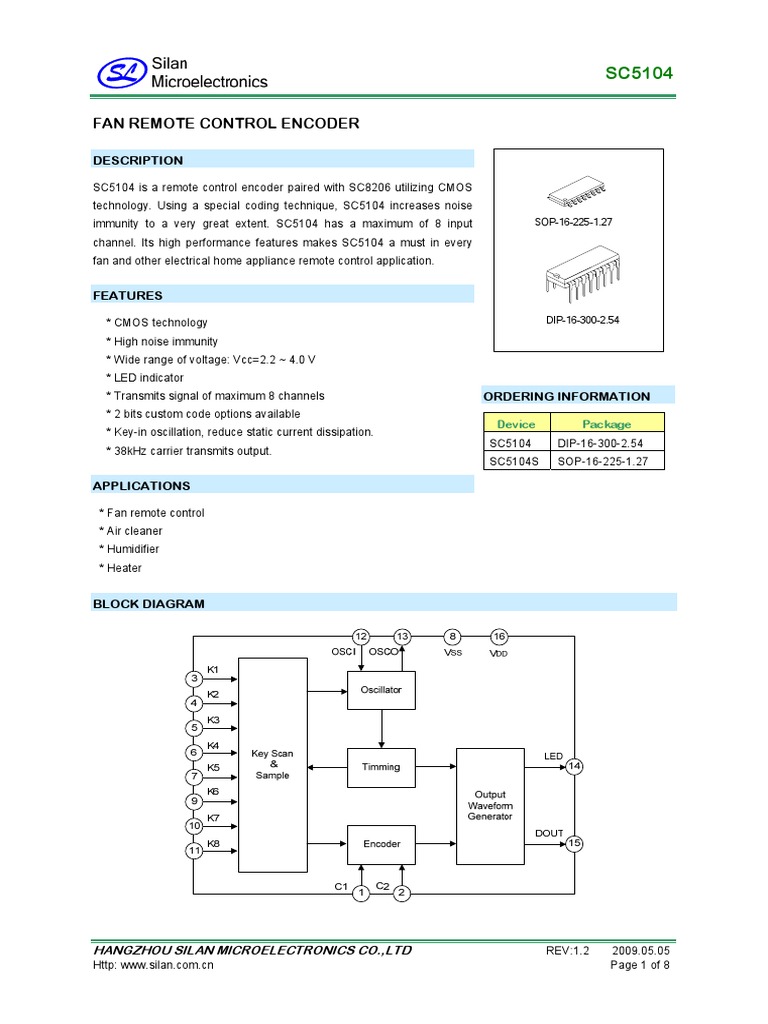 Datasheet SC5104 | PDF | Cmos | Remote Control