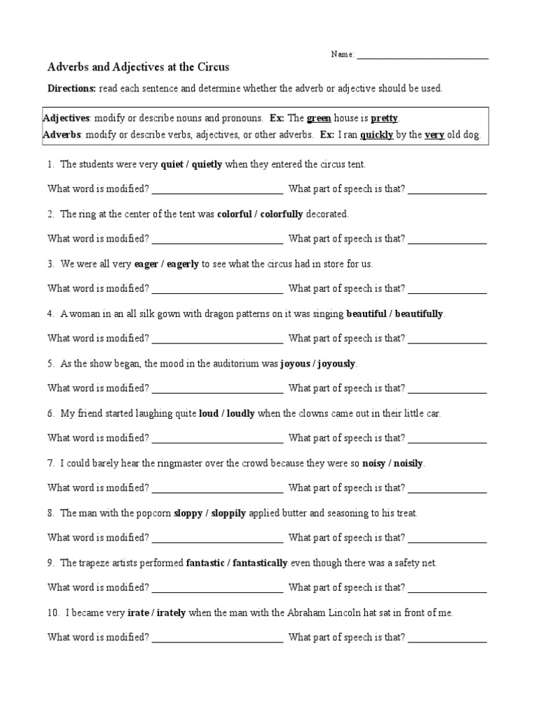 Adverbs and Adjectives Worksheet 2 | PDF | Adverb | Part Of Speech