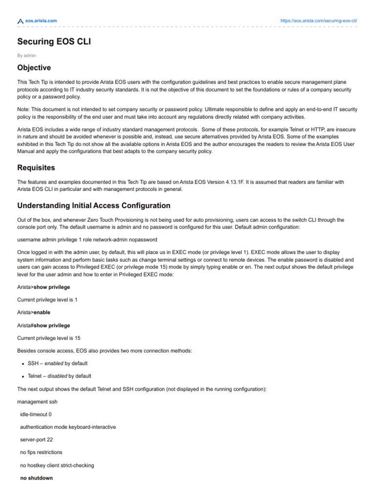 Securing EOS CLI configuration | PDF | Radius | Secure Shell