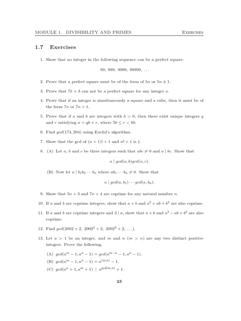 Module1 Exercises PDF | PDF | Prime Number | Abstract Algebra