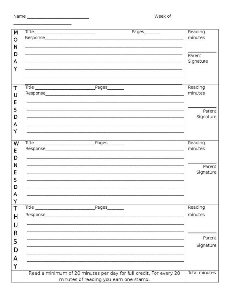 Weekly Reading Response Log | PDF