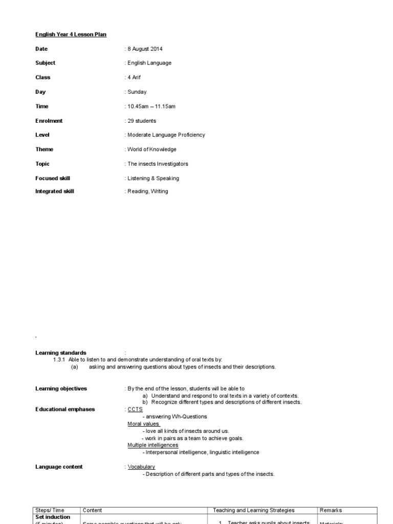 Lesson Plan (Speaking Skills) | PDF | Lesson Plan | Question