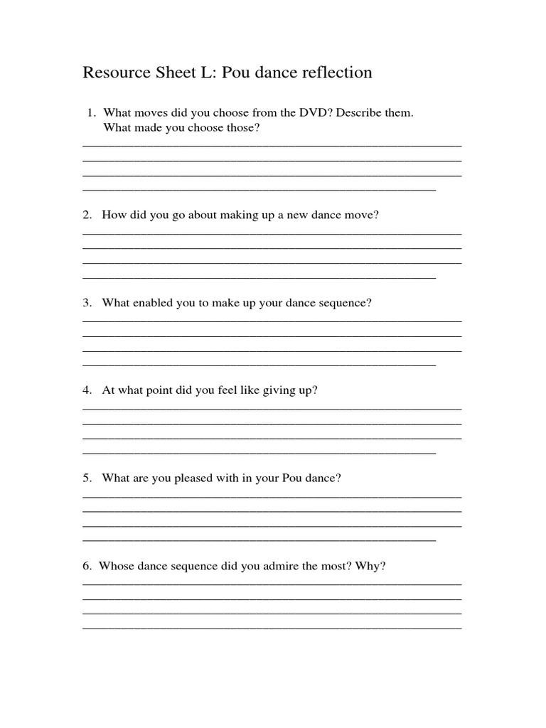 Pou Dance Reflection Guide | PDF | Self-Improvement