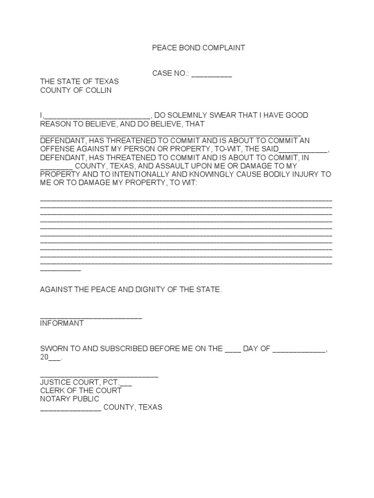 Peace Bond Complaint | PDF | Affidavit | Probable Cause