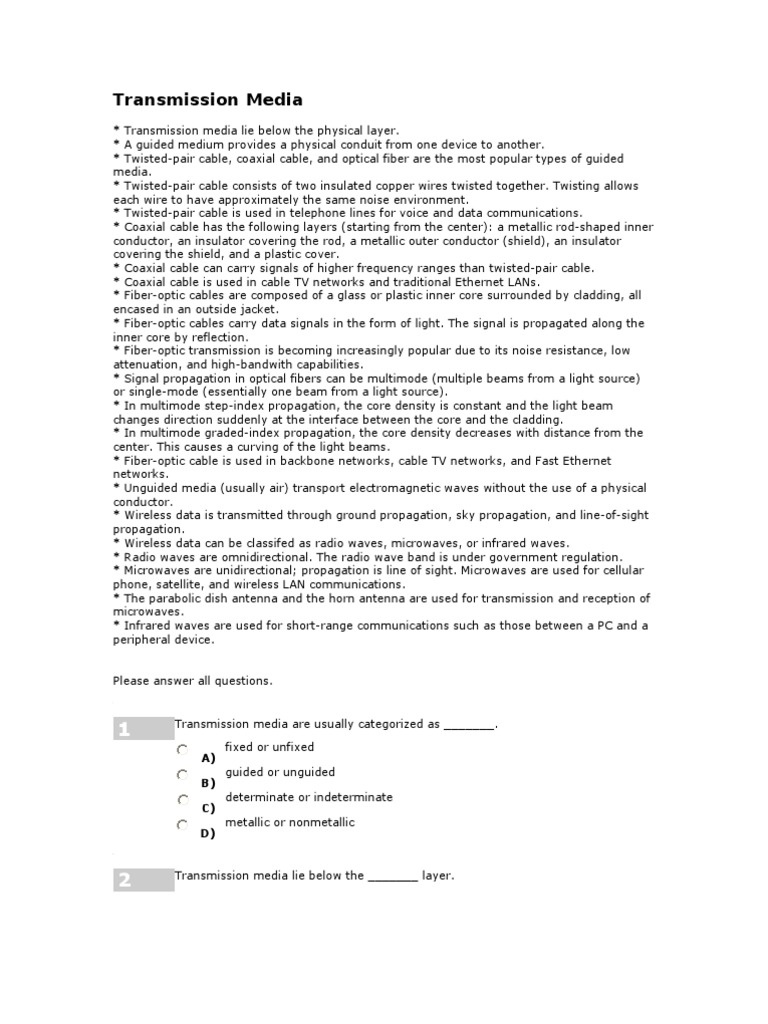 Overview of Transmission Media Types | PDF | Coaxial Cable ...