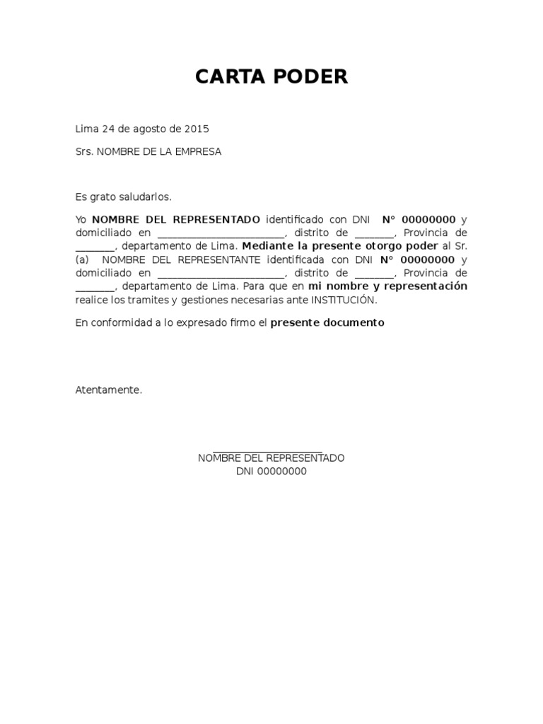 Carta Poder para Sedapal Perú | PDF