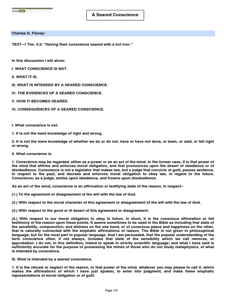 A Seared Conscience: Page 1/8 | PDF | Conscience | Guilt (Emotion)