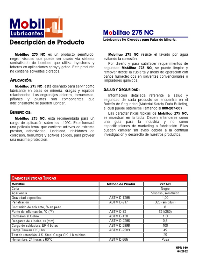 Lubricante Mobiltac 275 NC para Minería | PDF | Tecnología