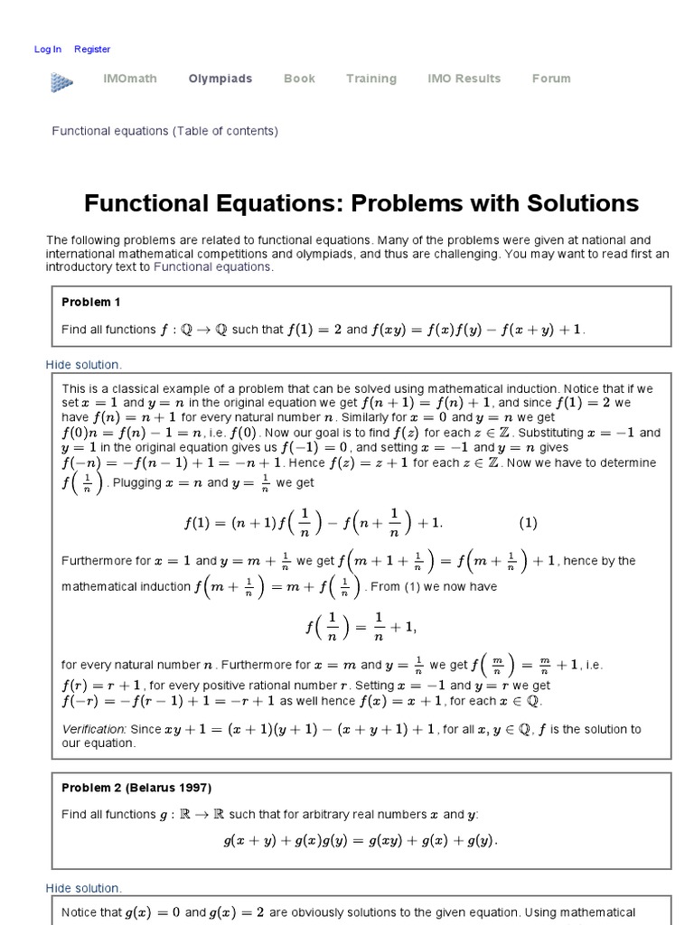 Solving Functional Equations: Challenges | PDF | Integer | Equations