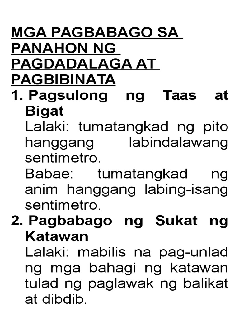 Mga Pagbabago Sa Panahon NG Pagdadalaga at Pagbibinata | PDF