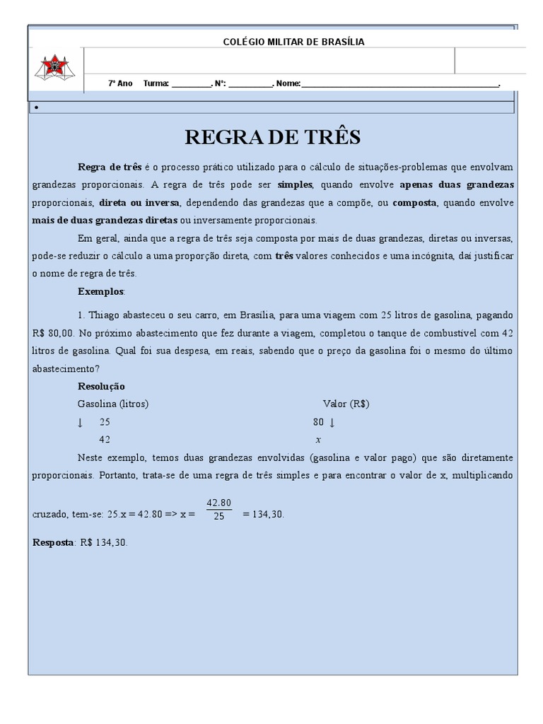 Regra de Três Simples | PDF
