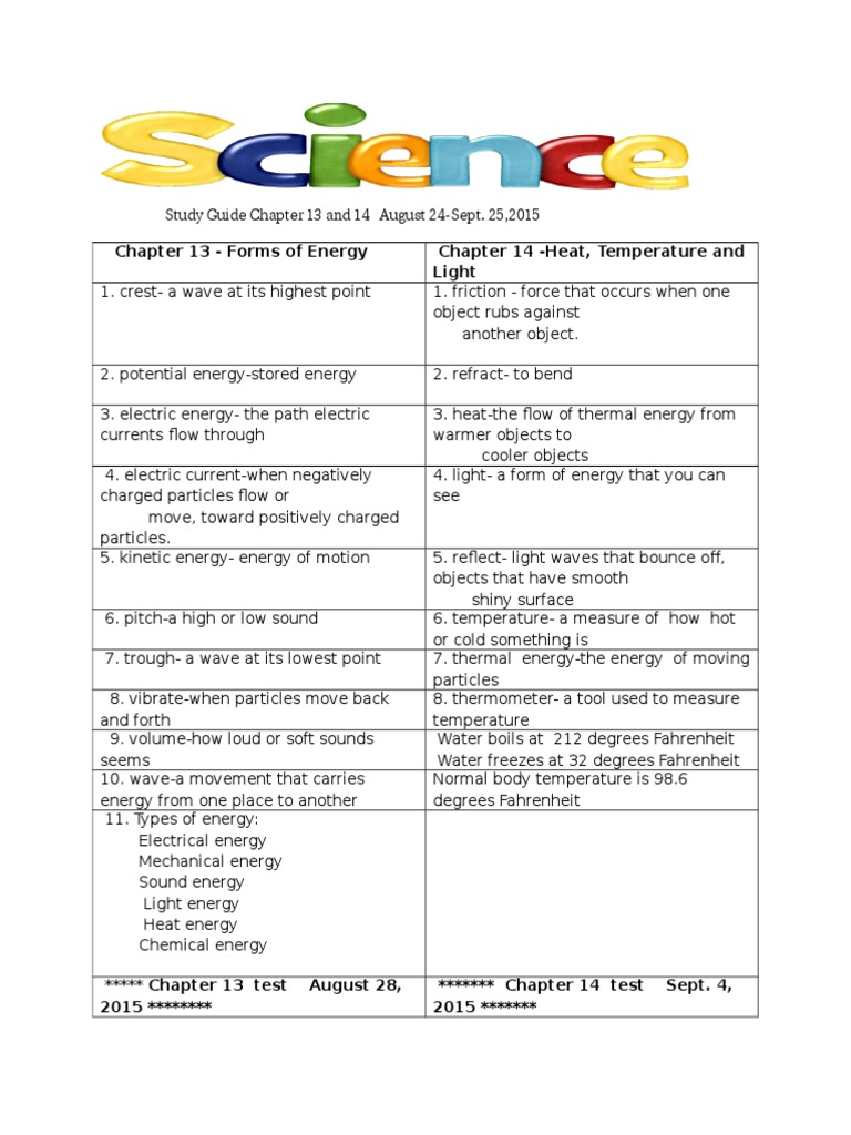 Energy and Heat Study Guide | PDF | Science & Mathematics