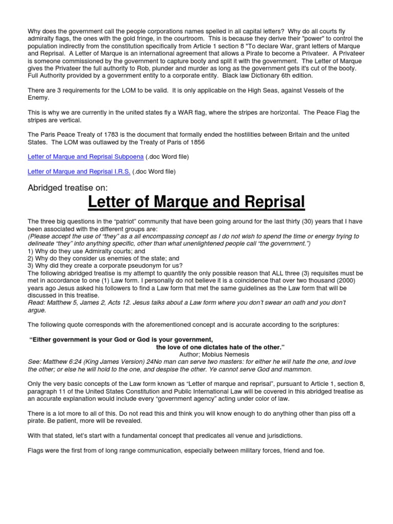Letter of Marque | Privateer | Jurisdiction