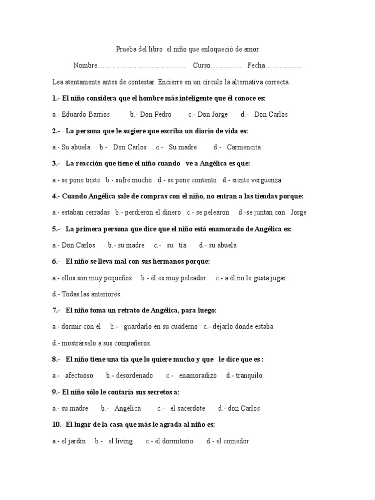 Prueba del libro "El niño que enloqueció de amor" | PDF ...