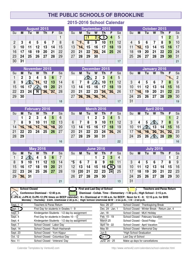 2015-2016 School Calendar Overview | PDF