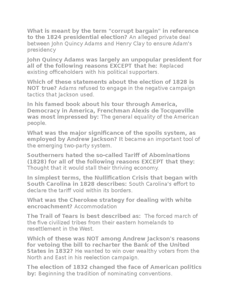 APUSH American Pageant Ch. 13 Review Questions | PDF | Andrew Jackson ...